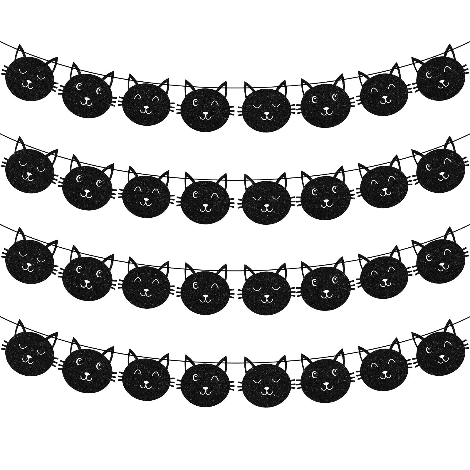 32 Pieces Black Cat Birthday Party Decoration Meow Banner Black Glitter Kitty Garland for Boys Girls Cat Meow Birthday Party Supplies