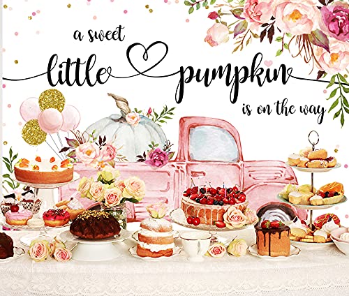 Ticuenicoa 7x5ft A Little Sweet Pumpkin is On The Way Photography Backdrop for Baby Shower Pink Floral Truck It's a Girl Backdrops Fall Autumn Halloween Babyshower Party Decor Gender Reveal Banner