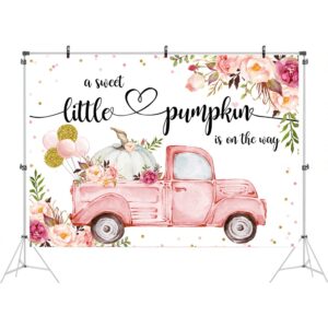 Ticuenicoa 7x5ft A Little Sweet Pumpkin is On The Way Photography Backdrop for Baby Shower Pink Floral Truck It's a Girl Backdrops Fall Autumn Halloween Babyshower Party Decor Gender Reveal Banner