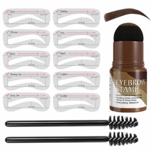 eyebrow definer powder stamp makeup with 10 reusable stencils long lasting waterproof for perfect brow (dark brown)