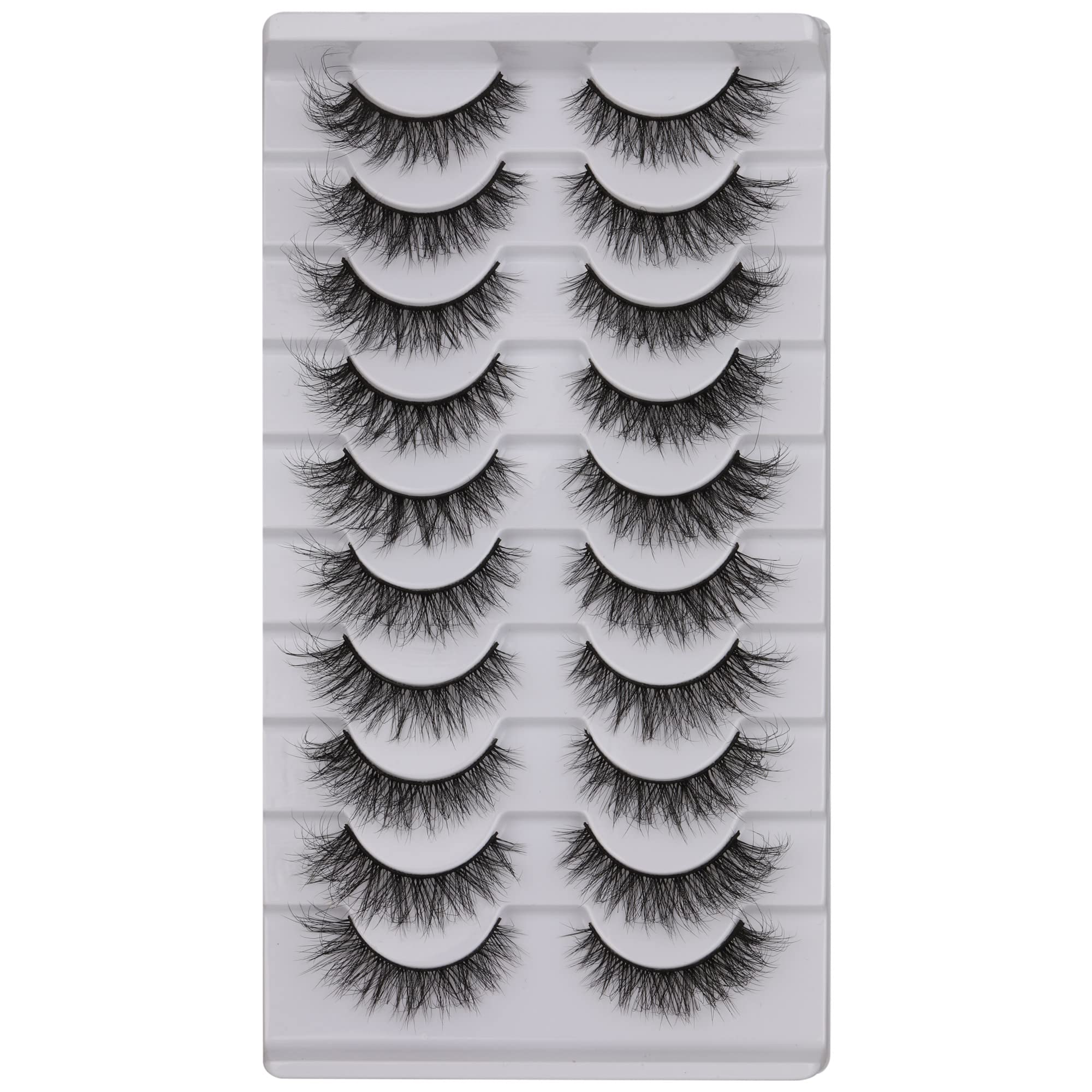 JIMIRE False Eyelashes Natural Lashes Wispy Mink Cat Eye Lashes Pack 12MM Short Small Fake Eyelashes 10 Pairs