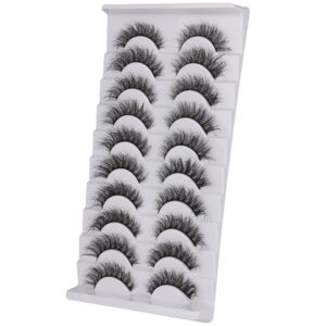 JIMIRE False Eyelashes Natural Lashes Wispy Mink Cat Eye Lashes Pack 12MM Short Small Fake Eyelashes 10 Pairs