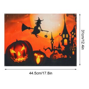 4 Pack Halloween Placemats Set Witch Pumpkin Washable Table Place Mats Trick Or Treat Autumn Table Mats for Dining Home Table Kitchen Halloween Decoration