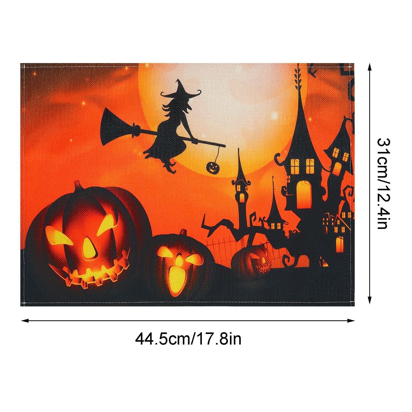 4 Pack Halloween Placemats Set Witch Pumpkin Washable Table Place Mats Trick Or Treat Autumn Table Mats for Dining Home Table Kitchen Halloween Decoration