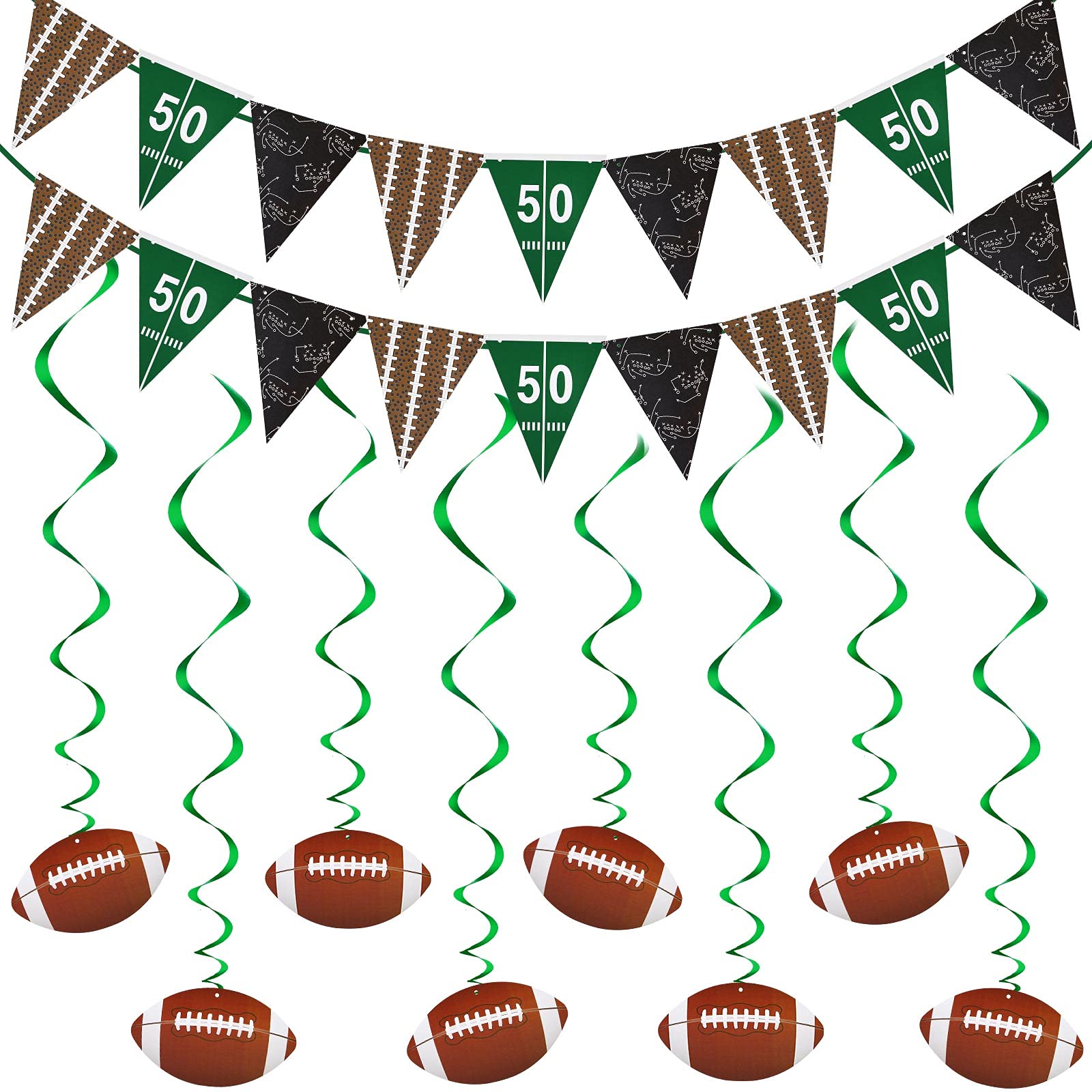 14 Pieces Football Party Supplies 2 Pieces Football Pennant Banner Garland 12 Pieces Football Hanging Swirls Decorations Sport Theme Party for Sport Clubs Party Birthday Home Decor