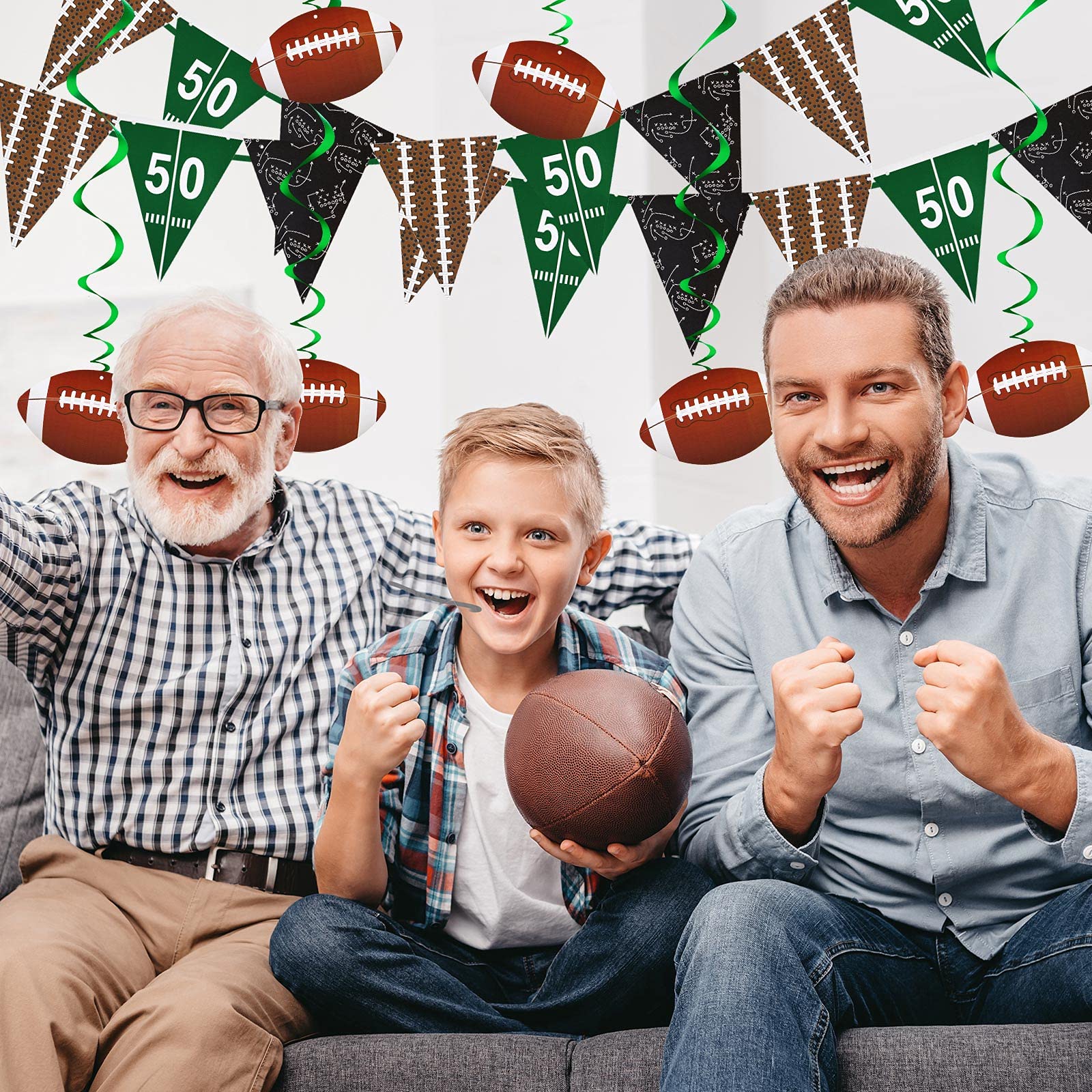 14 Pieces Football Party Supplies 2 Pieces Football Pennant Banner Garland 12 Pieces Football Hanging Swirls Decorations Sport Theme Party for Sport Clubs Party Birthday Home Decor