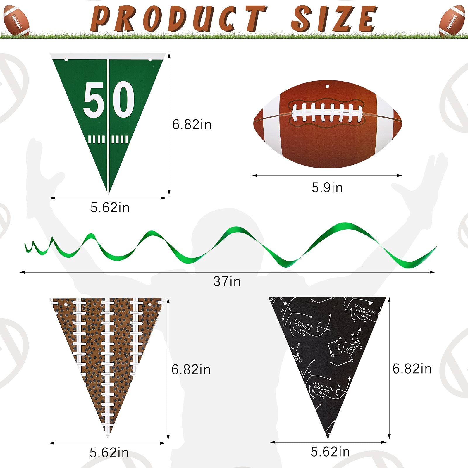 14 Pieces Football Party Supplies 2 Pieces Football Pennant Banner Garland 12 Pieces Football Hanging Swirls Decorations Sport Theme Party for Sport Clubs Party Birthday Home Decor