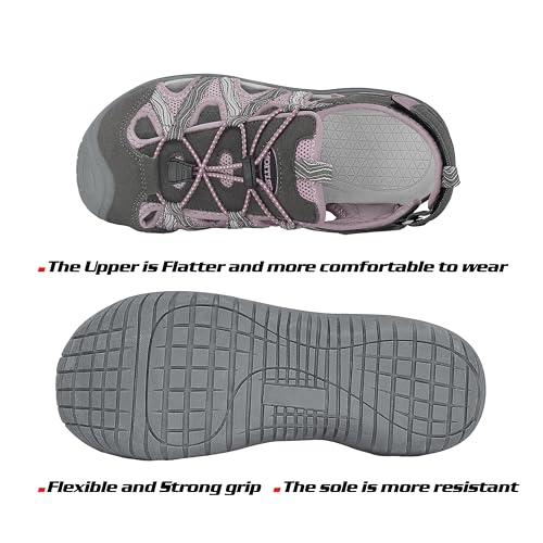 GRITION Hiking Sandals Women Athlatic Outdoor Sandals Protective Topcap Waterproof for Beach Summer，Water Shoes Athletic Sport Walking Sandals 8US/39EU Pink