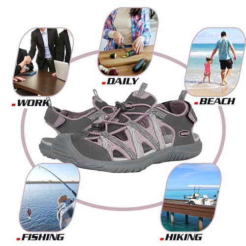 GRITION Hiking Sandals Women Athlatic Outdoor Sandals Protective Topcap Waterproof for Beach Summer，Water Shoes Athletic Sport Walking Sandals 8US/39EU Pink