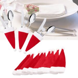 10pcs Mini Christmas Santa Hats Cutlery Suit Decor Table Dinner Silverware Holders Pockets Knifes Forks Tableware Bags Christmas Party Decoration for Home Restaurant Dining Room Red