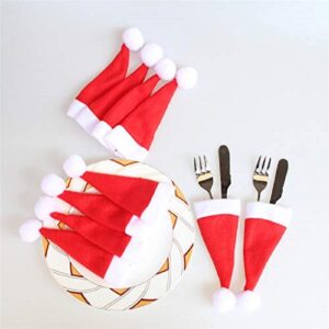 10pcs Mini Christmas Santa Hats Cutlery Suit Decor Table Dinner Silverware Holders Pockets Knifes Forks Tableware Bags Christmas Party Decoration for Home Restaurant Dining Room Red