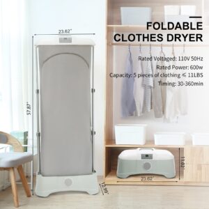 TJ. Portable Dryer, Electric Clothes Dryer with PTC Drying & Intelligent Timer, 110V 600W Foldable Dryer for Clothes with 11LBS Capacity, Aroma Function, Fast Drying & Low Noise for Apartments RVs