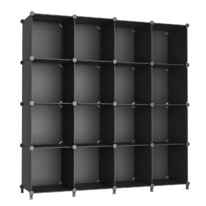 awtatos cube storage organizer, 16 cube closet organizer, stackable storage cube shelves, diy portable closet clothes organizer shelving for bedroom, closet, wardrobe, bathroom, black