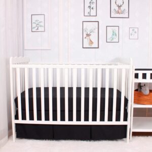 CaSaJa Original Crib Sheet and Skirt Set for Baby Boy Girl, Breathable Soft Nursery Crib Bedding Set Standard, 14” Drop Pleated Bedskirt Black, 9” Deep Pocket Fitted Mattress Bed Sheet Black