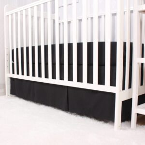 CaSaJa Original Crib Sheet and Skirt Set for Baby Boy Girl, Breathable Soft Nursery Crib Bedding Set Standard, 14” Drop Pleated Bedskirt Black, 9” Deep Pocket Fitted Mattress Bed Sheet Black