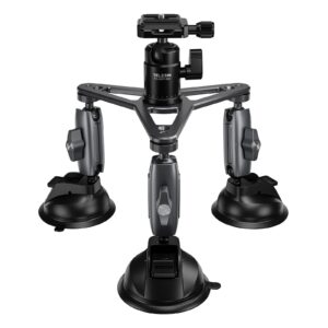 triple suction cup car mount heavy duty tripod with 360 ball head for gopro insta360 dji action dslr mirrorless camera, dashboard windshield window hi-speed motion vehicle holder attach accessories 1