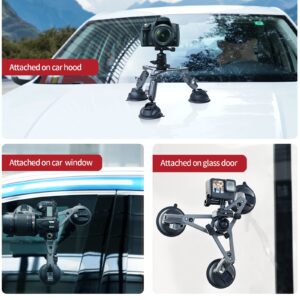 Triple Suction Cup Car Mount Heavy Duty Tripod with 360 Ball Head for GoPro Insta360 DJI Action DSLR Mirrorless Camera, Dashboard Windshield Window Hi-Speed Motion Vehicle Holder Attach Accessories 1