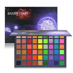 baisen diary 54 colorful eyeshadow palette, neon shimmer matte glitter eye shadow natural naked colors makeup eyeshadow waterproof long lasting highly pigmented gift set make up palletes