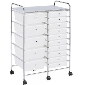 yaheetech 15 drawers rolling storage cart multipurpose mobile rolling utility storage organizer cart tools scrapbook paper organizer on wheels, white