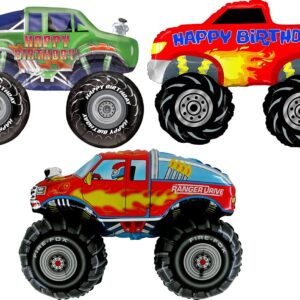 Monster Truck Rally Party Supplies Birthday Balloon Bouquet Decorations 3 Trucks