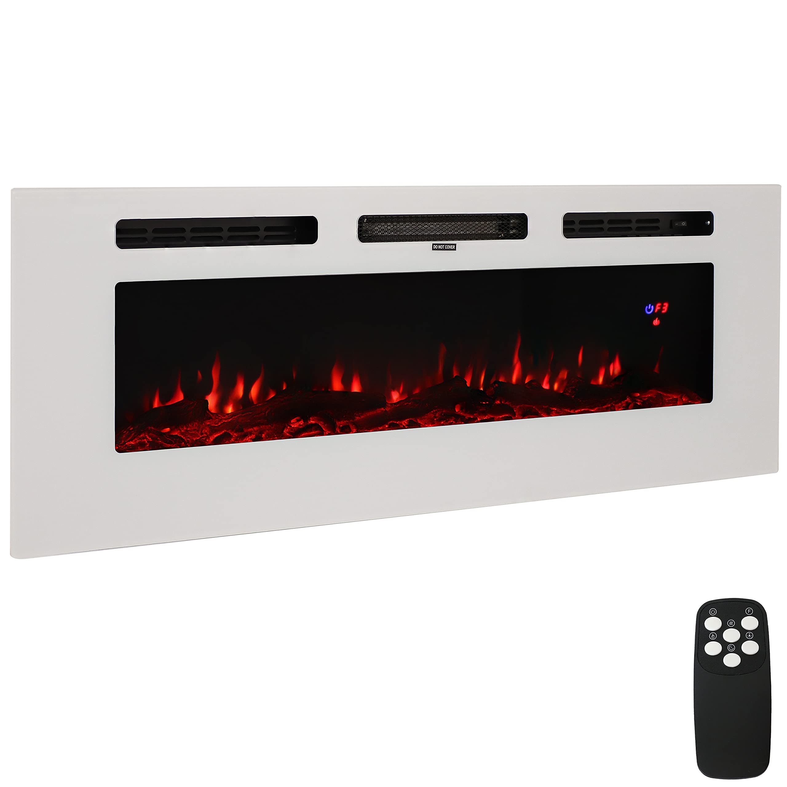 Sunnydaze Sophisticated Hearth 50-Inch Indoor Electric Fireplace - Wall-Mounted/Recessed - 3 Flame Colors - White