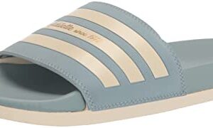 adidas Unisex Adilette Comfort Slide Sandal, Magic Grey/Wonder White/Gold Metallic, 12 US Women