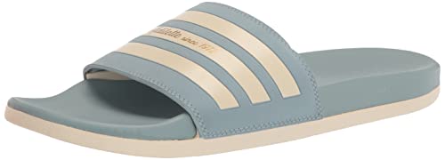 adidas Unisex Adilette Comfort Slide Sandal, Magic Grey/Wonder White/Gold Metallic, 12 US Women