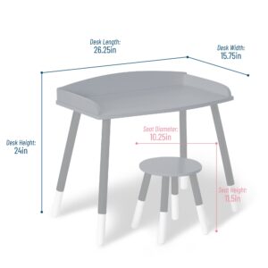 Wildkin Kids Modern Study Desk and Stool Set for Boys and Girls, Includes One Matching Stool, Classic Timeless Design Features Panel Edges on Tabletop and Solid Wood Legs (Gray w/White)