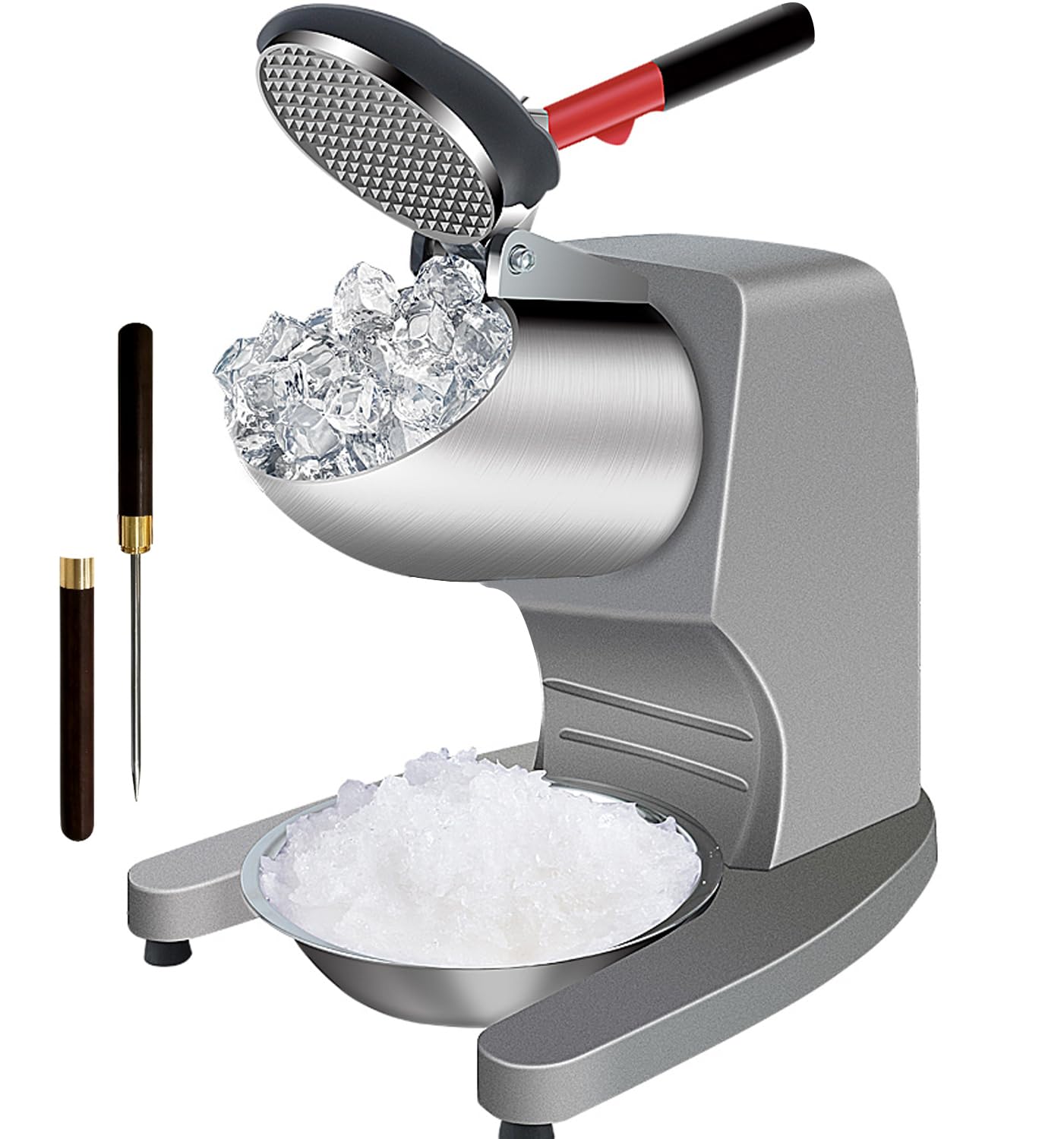 OKF Ice Shaver Prevent Splash Electric Three Blades Snow Cone Maker 380W Stainless Steel Shaved Ice Machine 286lbs/hr Home and Commercial Ice Crushers with Ice Pick