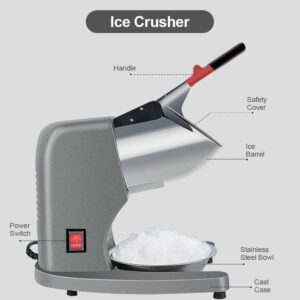 OKF Ice Shaver Prevent Splash Electric Three Blades Snow Cone Maker 380W Stainless Steel Shaved Ice Machine 286lbs/hr Home and Commercial Ice Crushers with Ice Pick