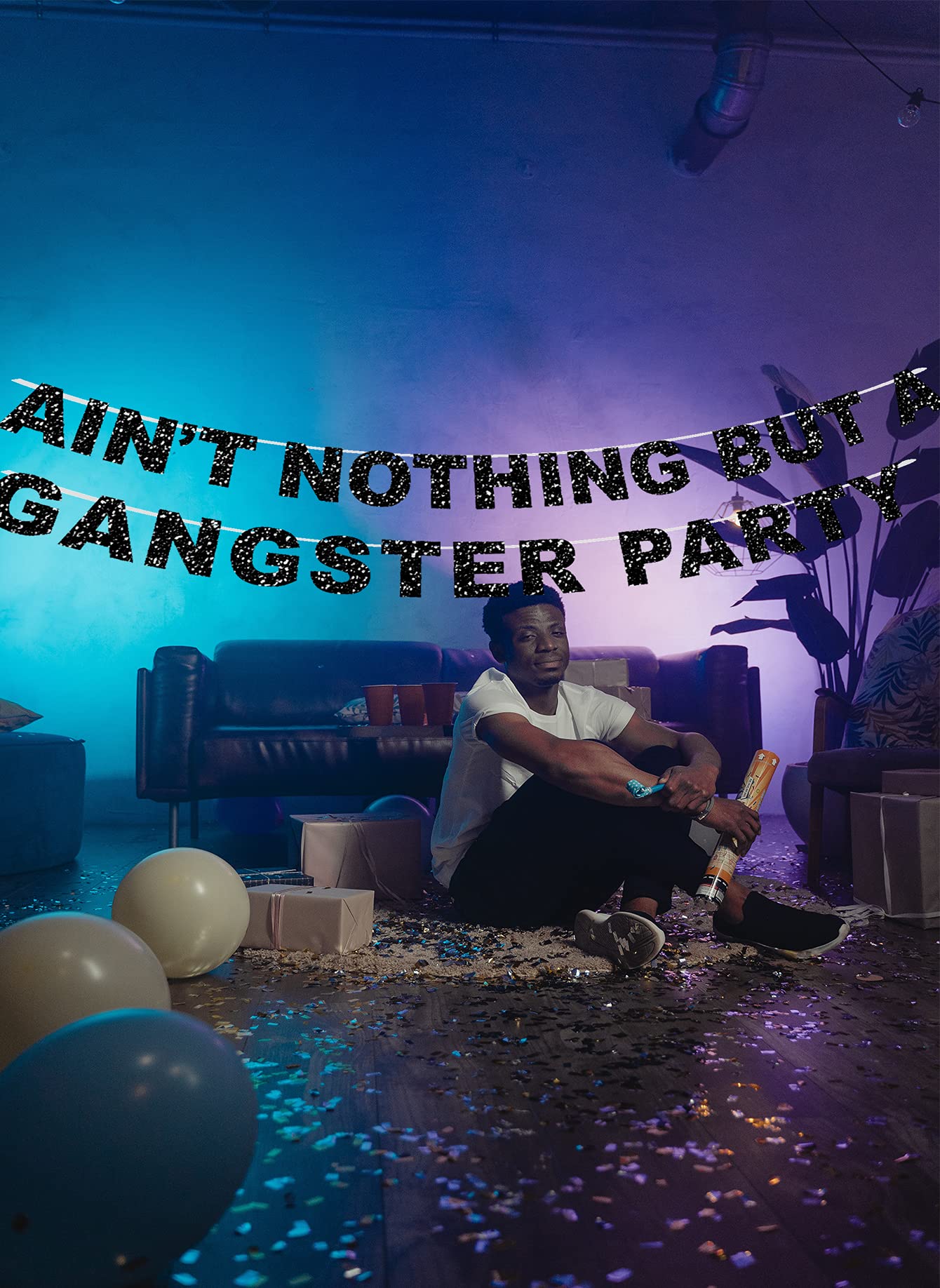 alexkike Glitter Black Anit Nothing But A Gangster Party Banner,Ain't Nothig But A Gangsta Party Decorations,90's Party Decor, Disco theme Party 90s Hip Hop Party Supplies