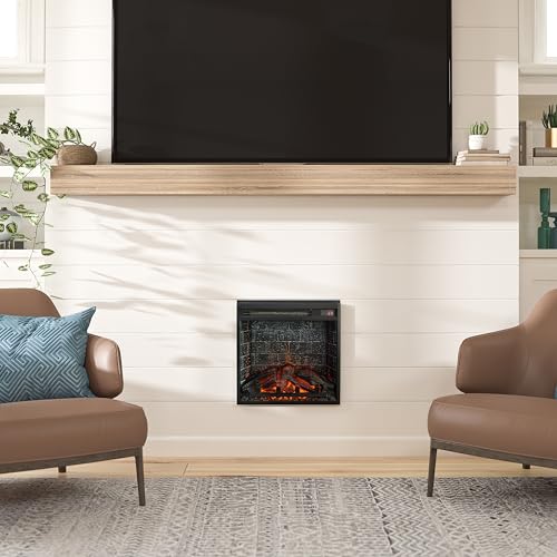 Ameriwood Home Electric Glass Front Fireplace Insert with Remote, 18", Black