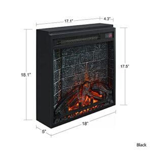 Ameriwood Home Electric Glass Front Fireplace Insert with Remote, 18", Black