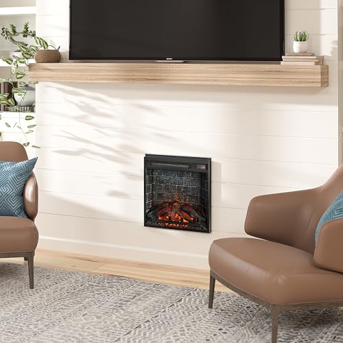 Ameriwood Home Electric Glass Front Fireplace Insert with Remote, 18", Black