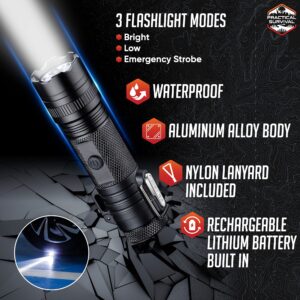 Practical Survival LED Emergency Tactical Flashlight Plasma Lighter Combo, 2-Pack, Water Resistant, Wind Resistant, Rechargeable, Compact, 2-In-1 Tool, White