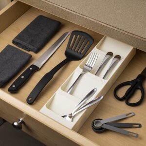 Kitchen Drawer Cutlery Organizer - Compact Space Saving Tray for Flatware and Silverware, White