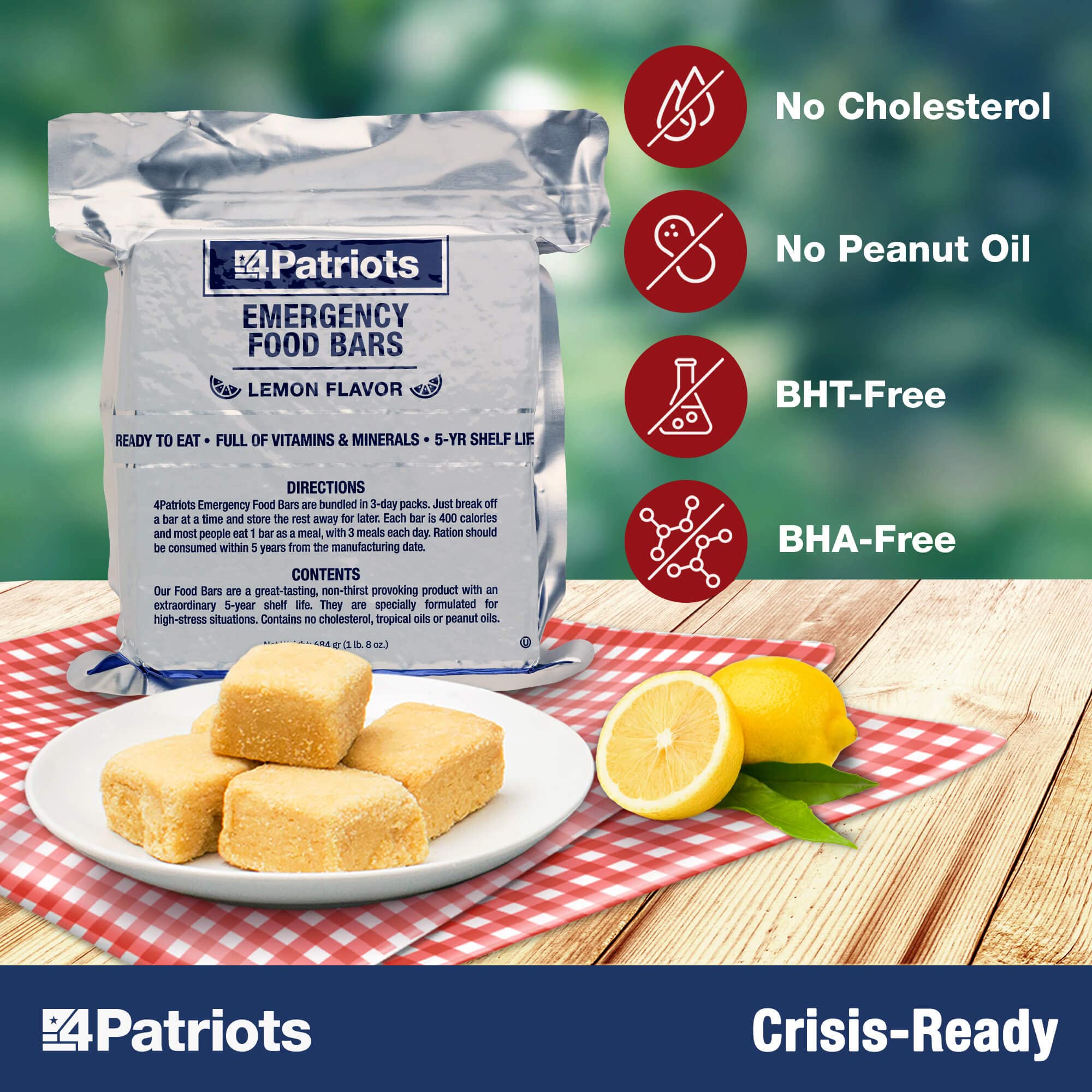 4Patriots Emergency Food Bars: Non-Perishable S.O.S Rations Designed to Last 5 Years - 3,600 Total Calories - 1 Pack of 9 Lemon-Flavored Survival Bars for Emergencies, Camping, or Hiking