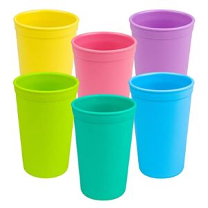 re-play made in usa 9 oz. open cups for toddlers, pack of 6 - durable, reusable, and stackable toddler cups for easy storage - dishwasher/microwave safe kids plastic cups, 4.75" x 3.25", sorbet