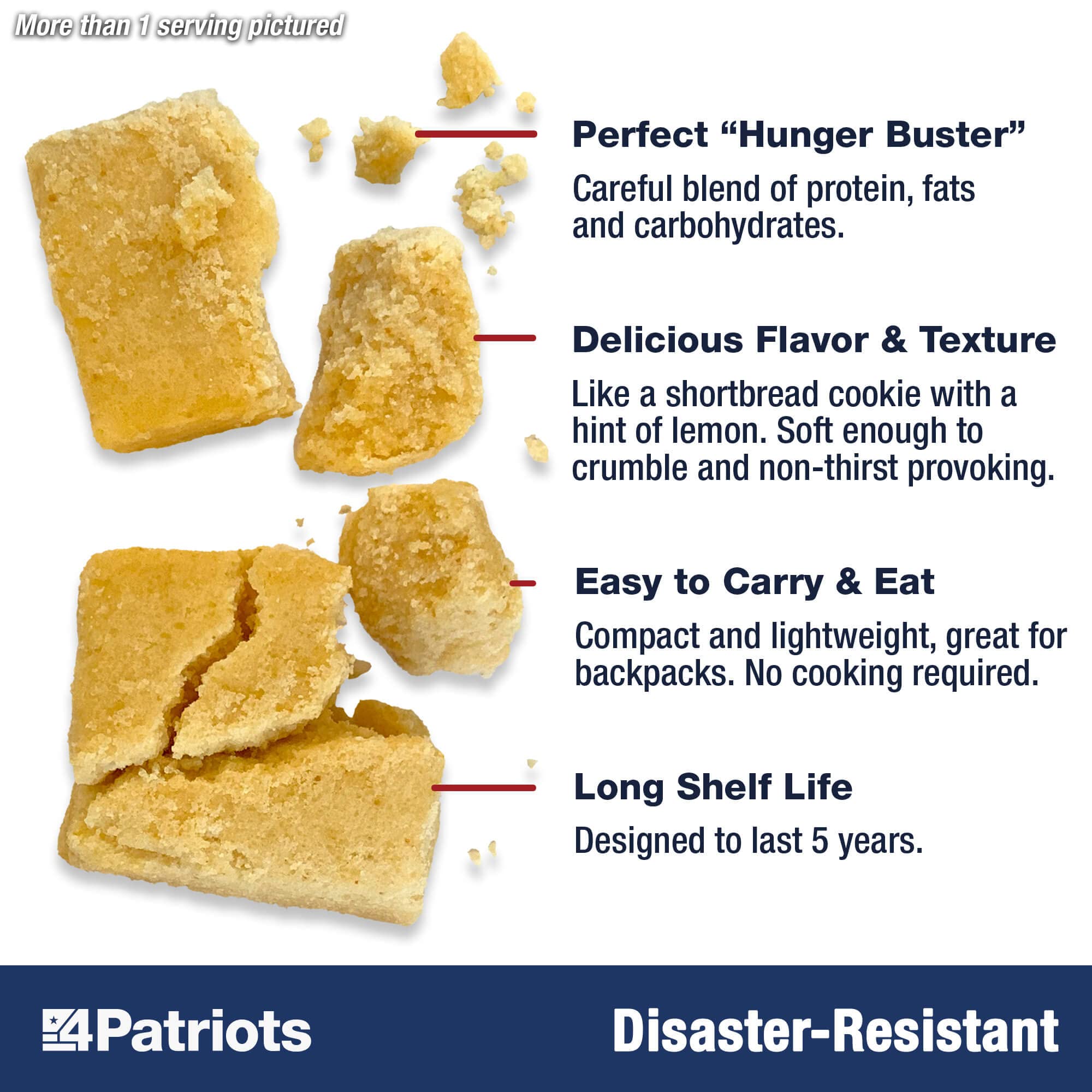 4Patriots Emergency Food Bars: Non-Perishable S.O.S Rations Designed to Last 5 Years - 3,600 Total Calories - 1 Pack of 9 Lemon-Flavored Survival Bars for Emergencies, Camping, or Hiking