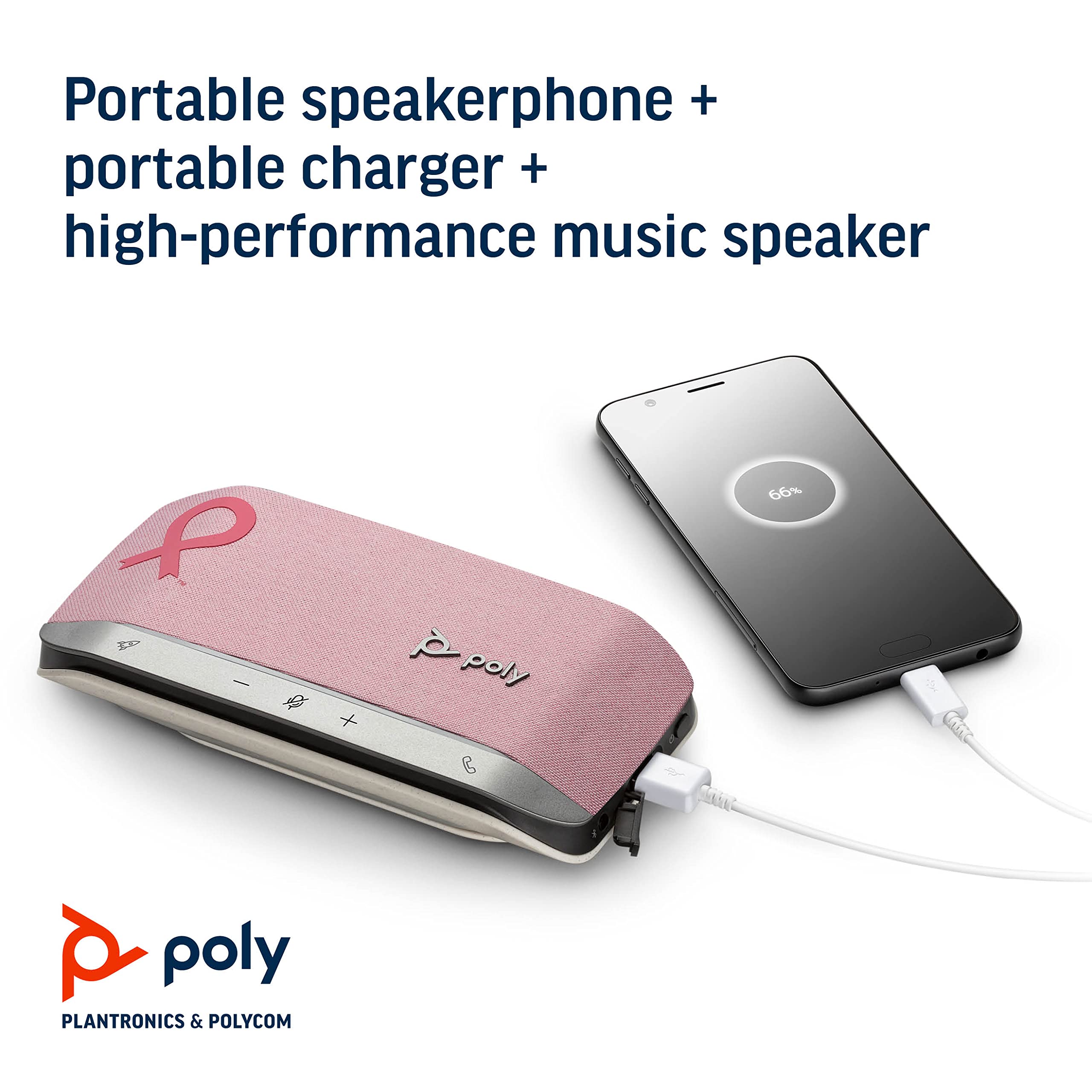 Poly – Sync 20 USB-A Pink Personal Bluetooth Smart Speakerphone (Plantronics) - Connect to Cell Phone via Bluetooth, PC/Mac via Included USB-A Cable - Works with Teams, Zoom (Certified) & More