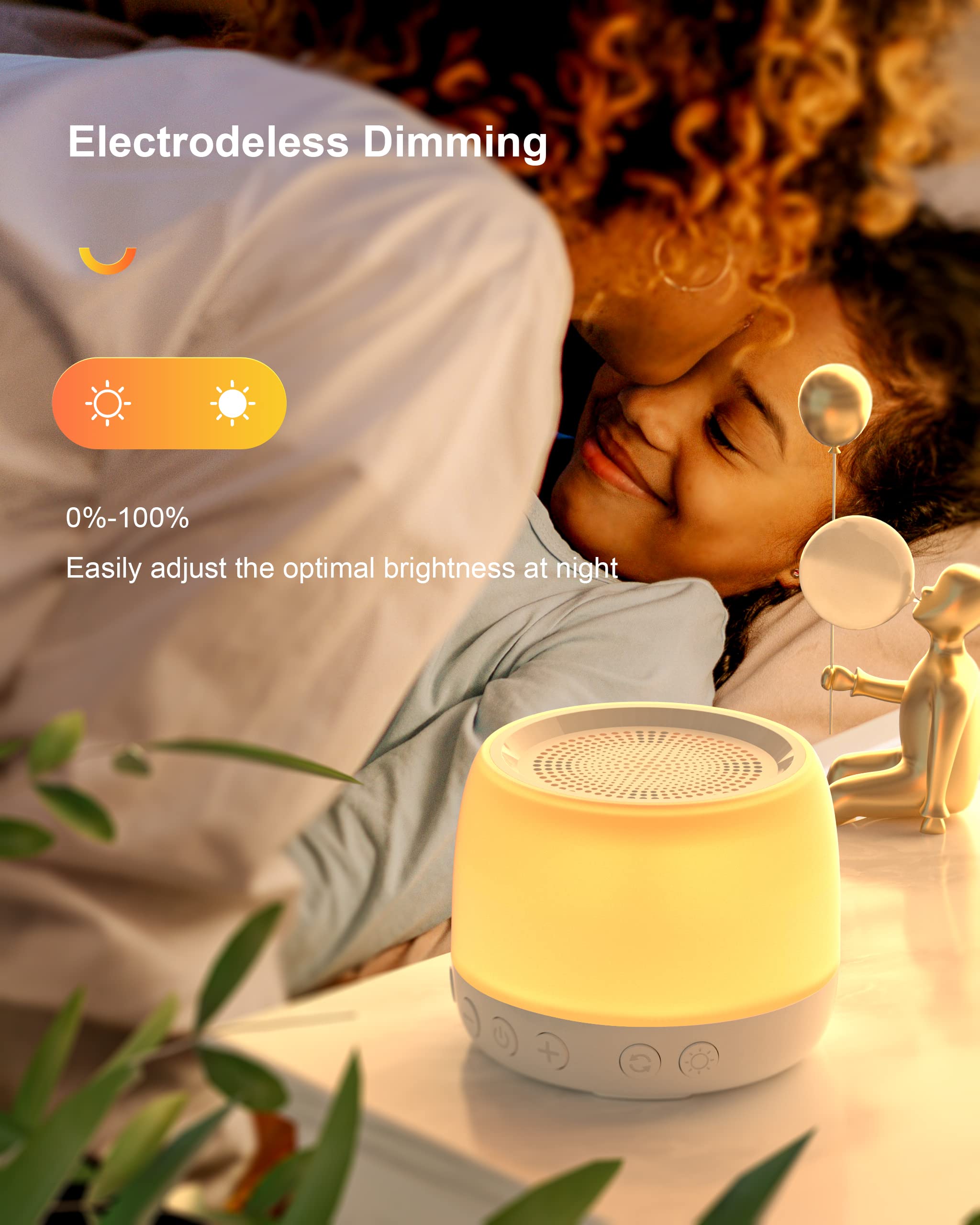 elesories White Noise Machine with Soft Dimmable Nursery Night Light & Multifunctional Speaker Sound Machine with 13 Soothing Sounds for Office Privacy, Rest,Sleep Therapy for Baby Kids Adults