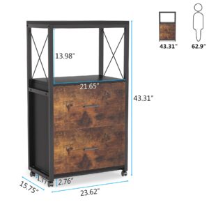 Tribesigns 2-Drawer File Cabinet with Open Storage, Mobile Vertical Filling Cabinet Fits Legal Size, Large Printer Stand on Wheels for Home Office