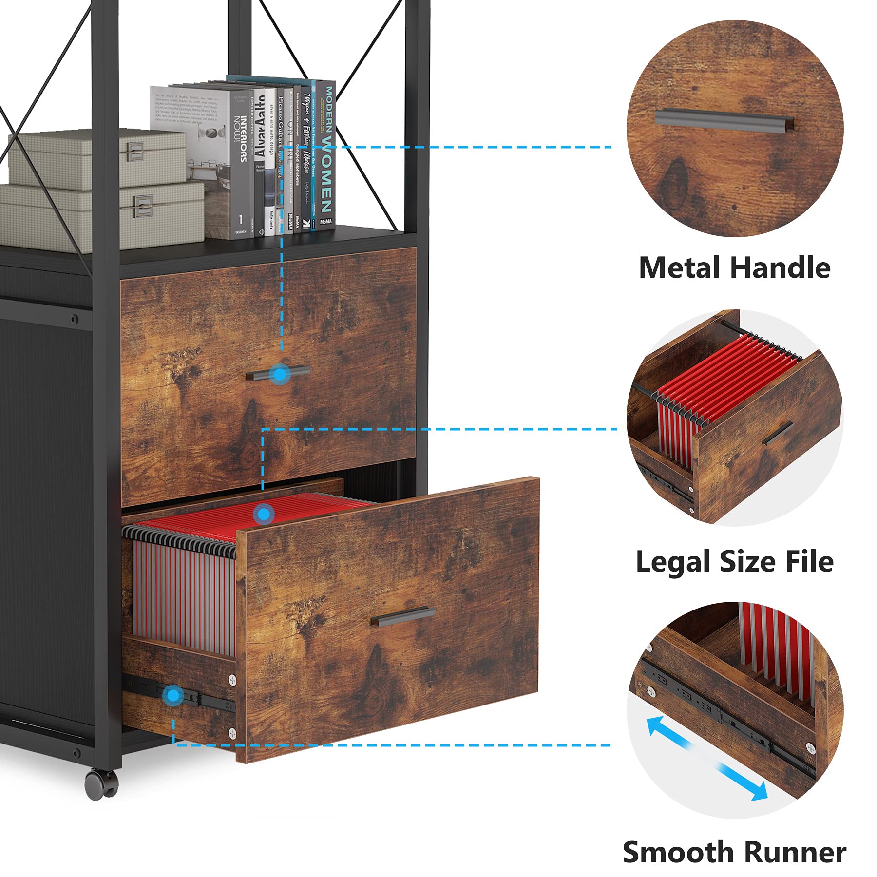 Tribesigns 2-Drawer File Cabinet with Open Storage, Mobile Vertical Filling Cabinet Fits Legal Size, Large Printer Stand on Wheels for Home Office