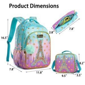 Jasminestar Kids Backpacks 17 inch School Backpack with Lunch Bag and Pencil Case (17”, Tower)