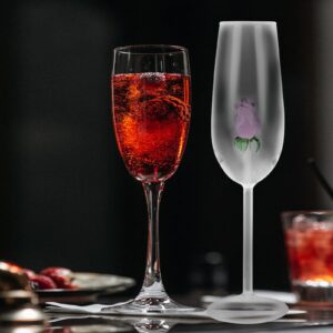 Red Wine Glass Rose Wine Glass Crystal Flute Rose Flower Goblet Cocktail Cup Drinking Glassware for Halloween Christmas Wedding Birthday Party Decoration Pink (20x6cm)