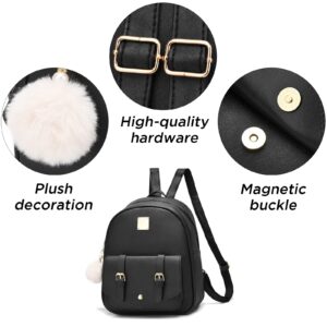 I IHAYNER Girls 3-Pieces Fahsion Leather Backpack Purse Set for Women Rucksack for Ladies Satchel Shoulder Bag Bookbag for Teen Girls Black