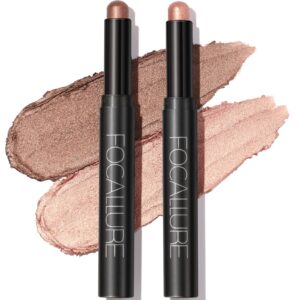 focallure 2 pcs cream eyeshadow stick,brightener eyeshadow pencil crayon,high pigmented eye shadow pen,waterproof long lasting eye highlighter stick,straight-up classy