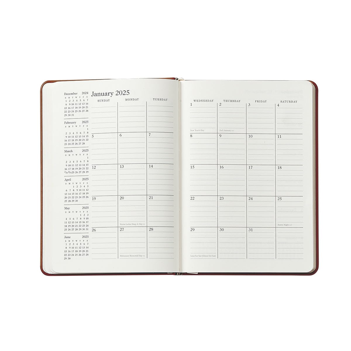 Graphic Image 2024 Notebook, Month and Week-at-a-view pages, Appointments, Daily Notes, Travel Information, U.S. & International Holidays, Genuine Leather (5⅜" W x 7⅜" H - Made in the USA)