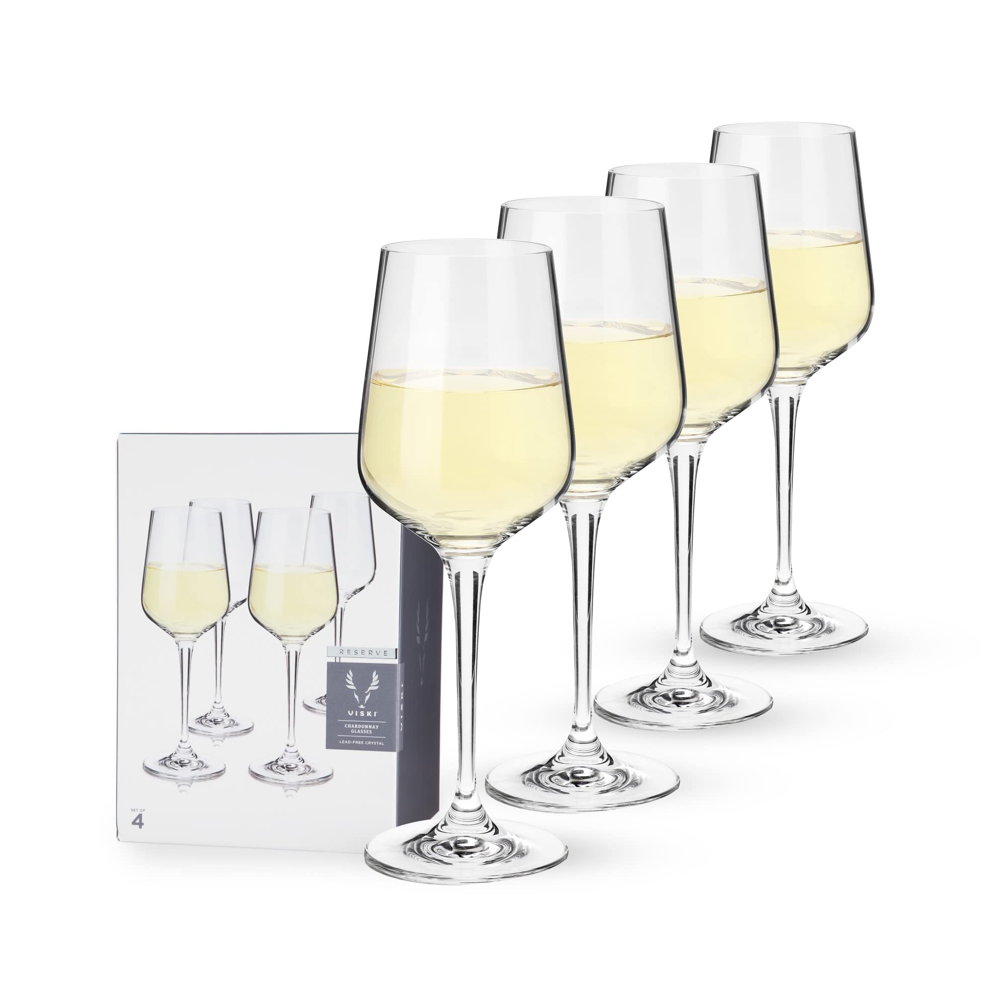 Viski Crystal Chardonnay Glasses - European Crafted White Wine Glasses Set of 4-6oz Stemmed Chardonnay Wine Glass for Wedding or Anniversary and Special Occasions Gift Ideas