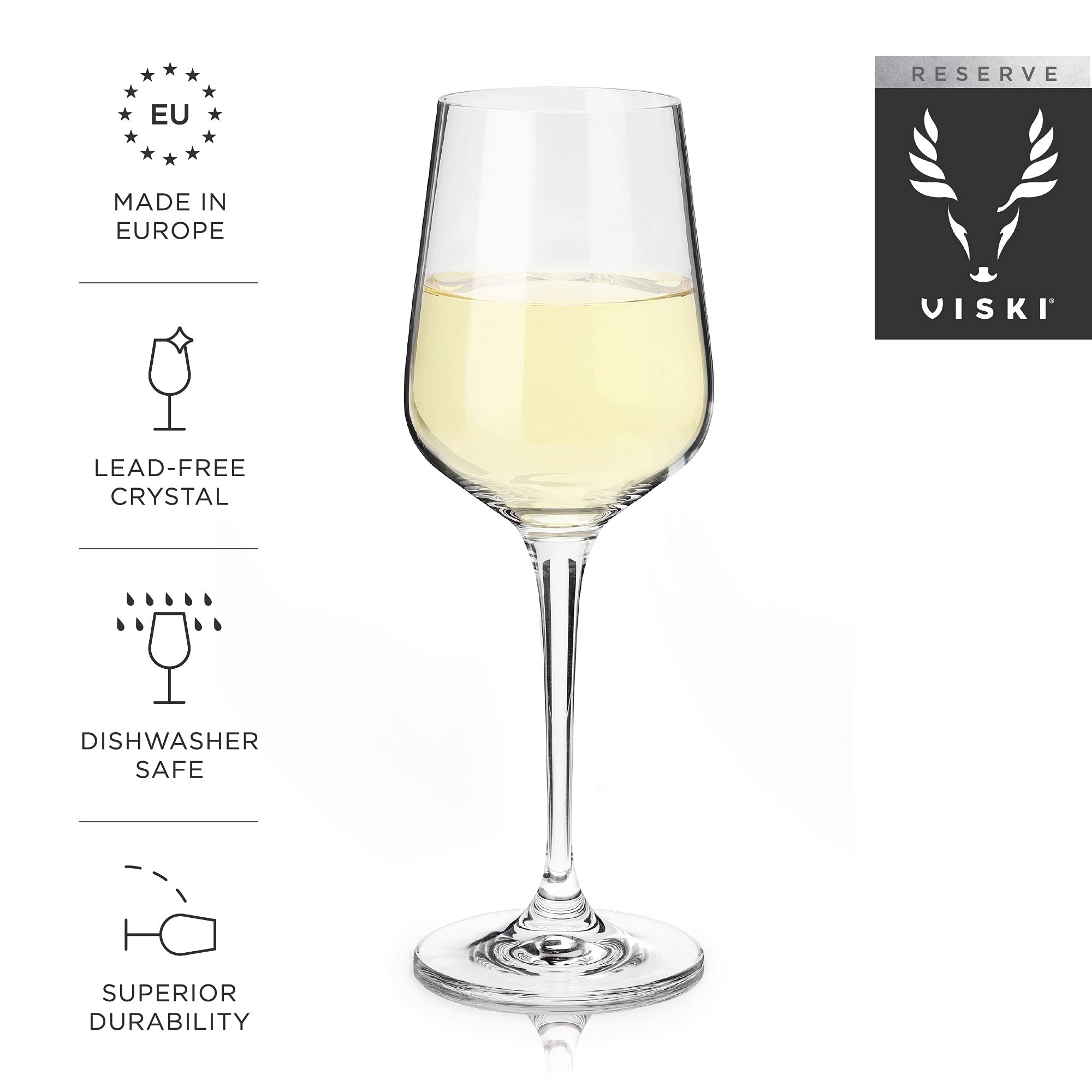 Viski Crystal Chardonnay Glasses - European Crafted White Wine Glasses Set of 4-6oz Stemmed Chardonnay Wine Glass for Wedding or Anniversary and Special Occasions Gift Ideas